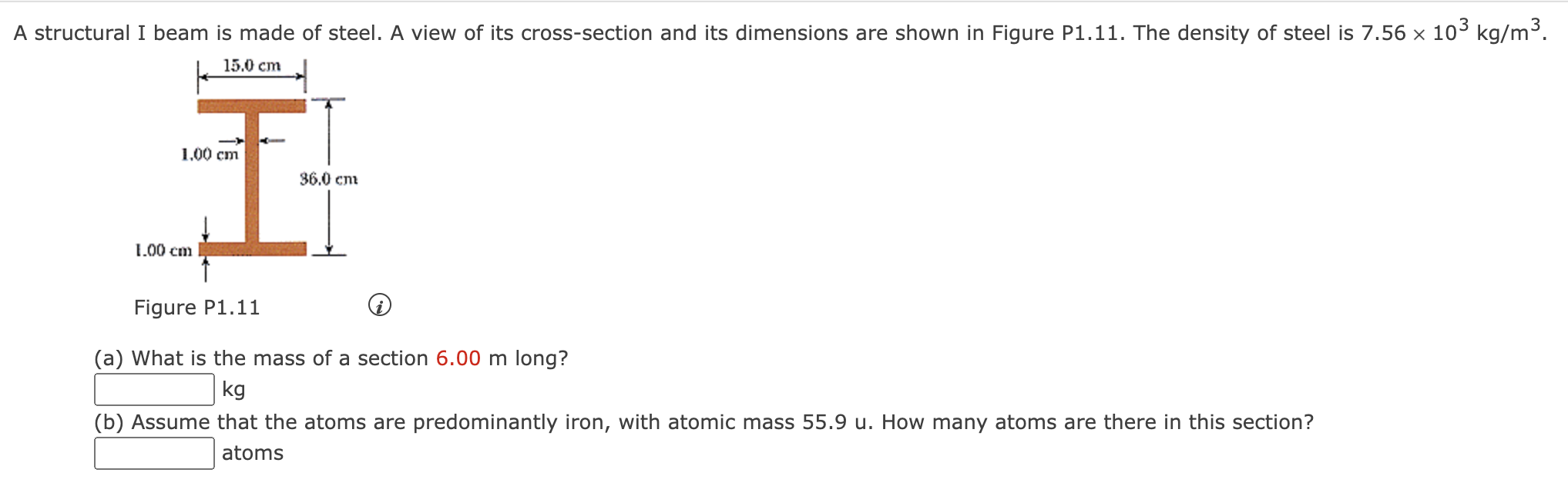 Solved A structural I beam is made of steel. A view of its | Chegg.com