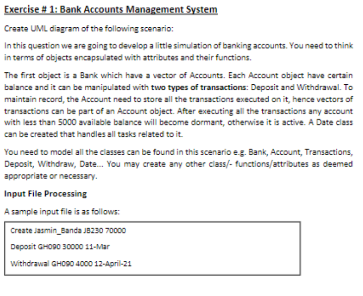 Solved Exercise \# 1: Bank Accounts Management System Create | Chegg.com
