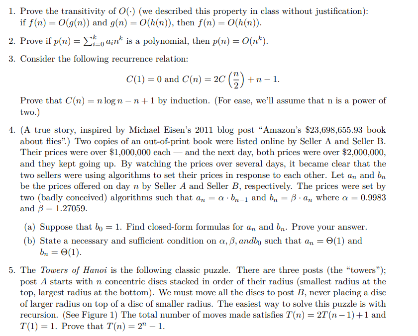Solved 1. Prove the transitivity of O(⋅) (we described this | Chegg.com