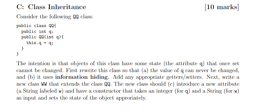 Solved C: Class Inheritance [10 marks] Consider the | Chegg.com