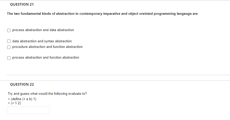 Solved QUESTION 21 The two fundamental kinds of abstraction | Chegg.com