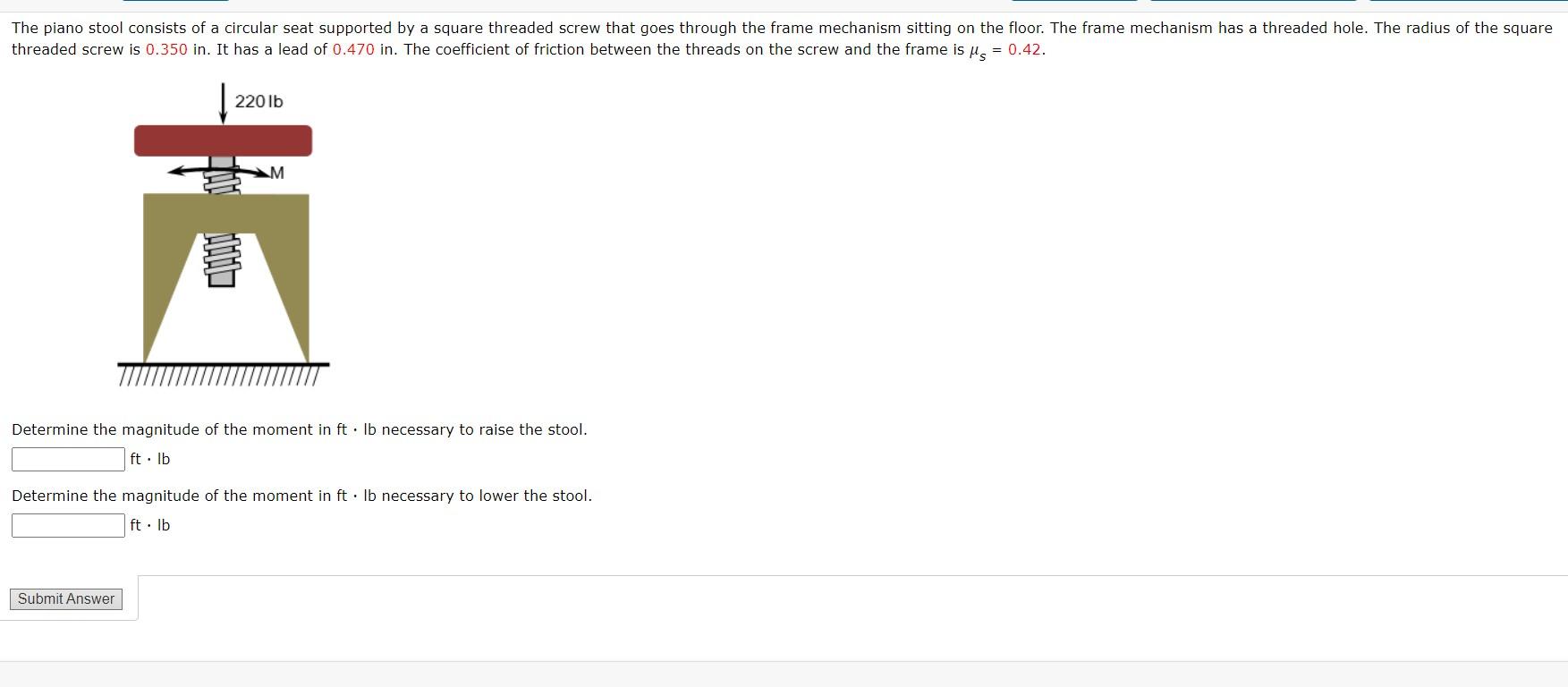 Solved The piano stool consists of a circular seat supported | Chegg.com