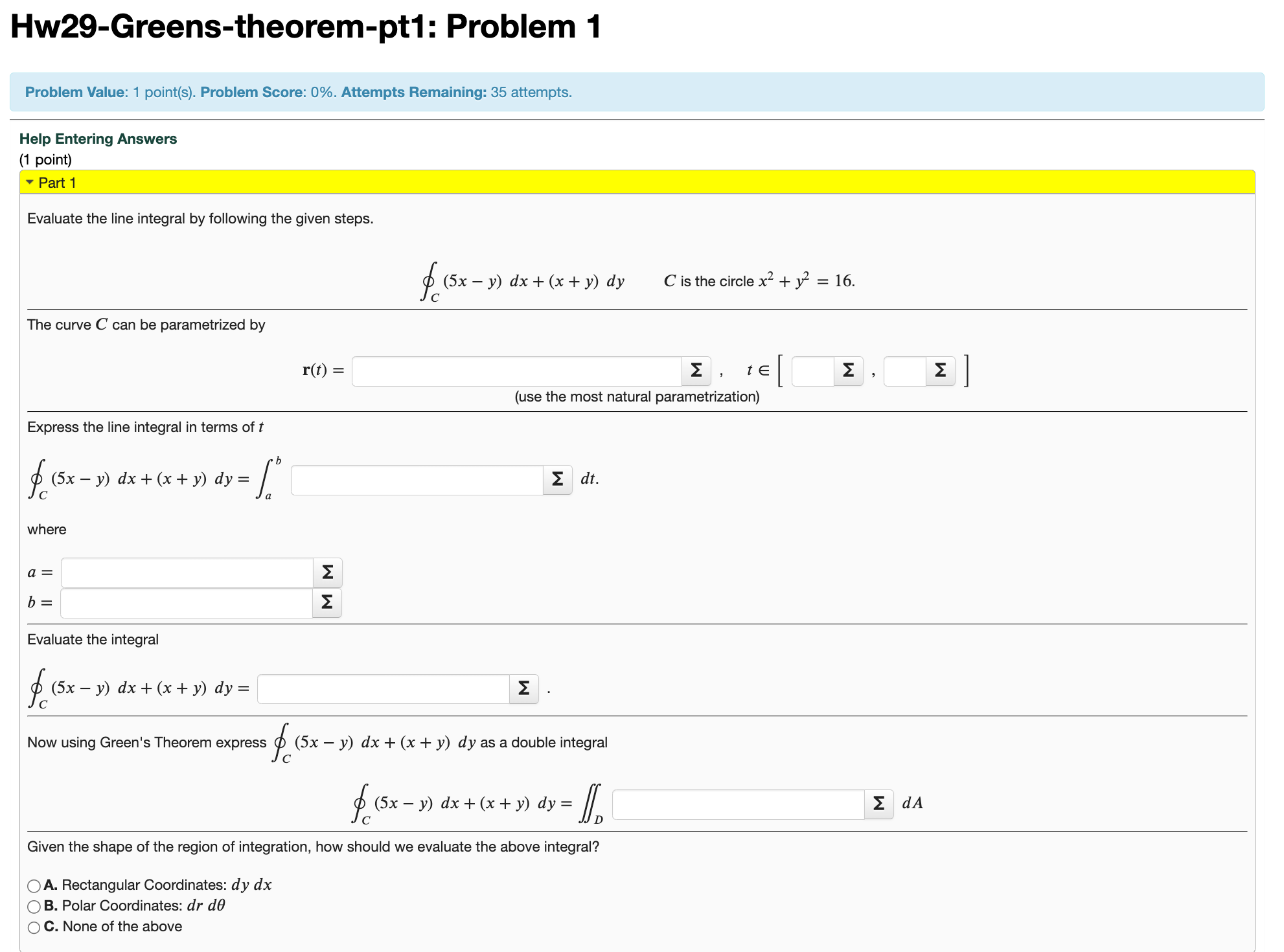 Solved Help Entering Answers (1 point) - Part 1 Evaluate the | Chegg.com
