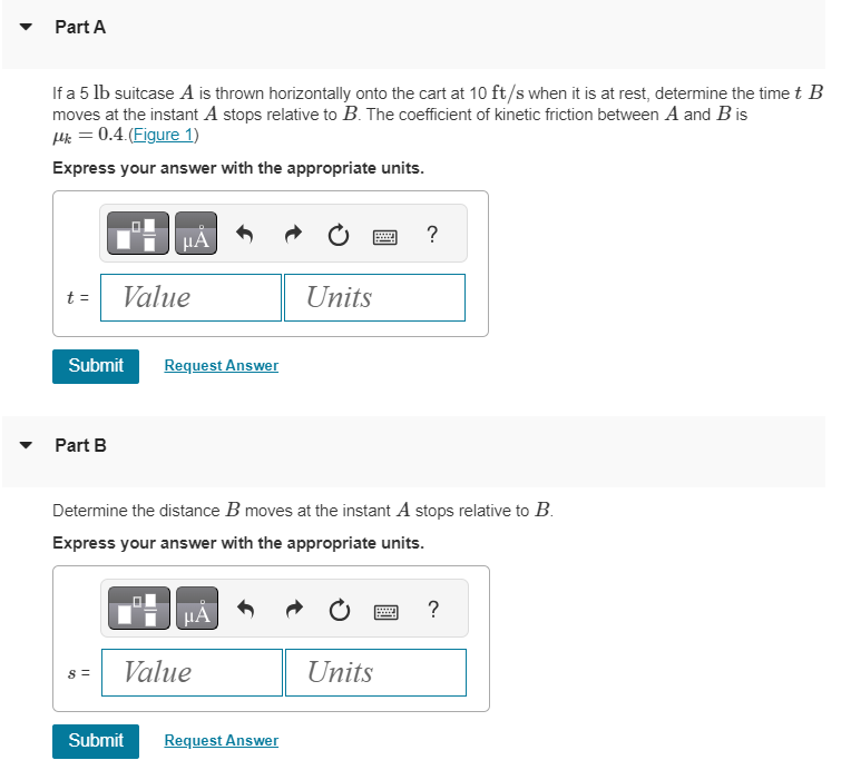 Solved The 26lb cart B is supported on rollers of negligible | Chegg.com