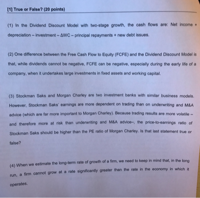 Solved In the Dividend Discount Model with two-stage growth, | Chegg.com