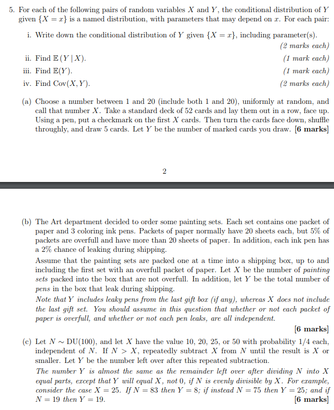 Solved 5. For each of the following pairs of random | Chegg.com
