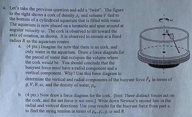 3. (4 pts.) A cork of density Pe and volume V is tied | Chegg.com