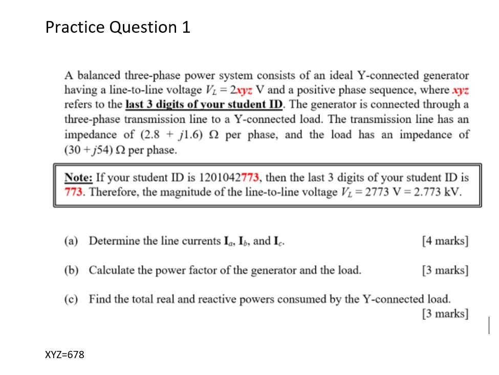 Solved Practice Question 1 A balanced three-phase power | Chegg.com