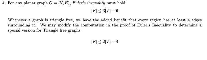 Solved For any planar graph G=(V,E), Euler's inequality must | Chegg.com
