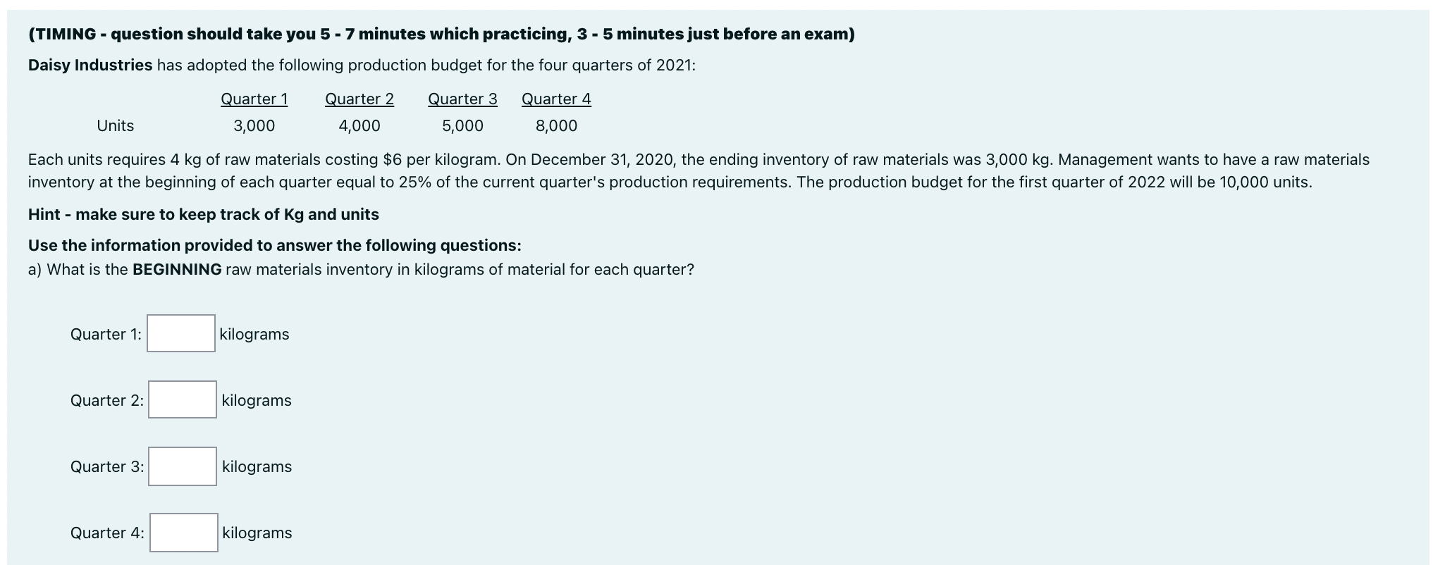 Solved (TIMING - question should take you 5 - 7 minutes | Chegg.com