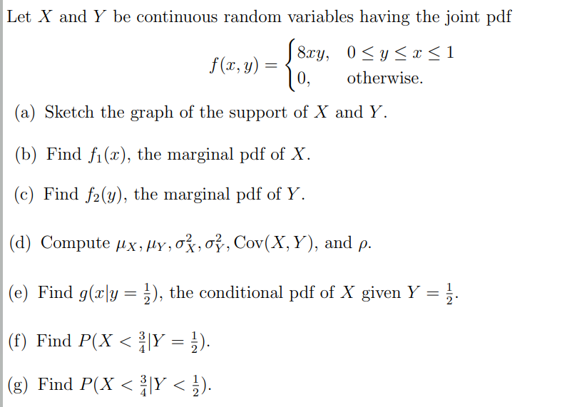 Solved Let X and Y be continuous random variables having the | Chegg.com