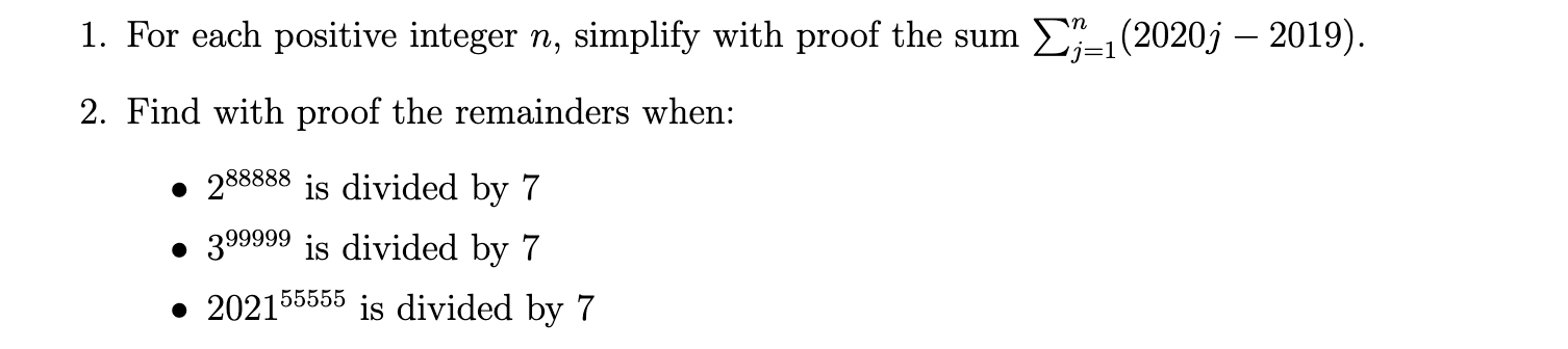 Solved 1. For each positive integer n, simplify with proof | Chegg.com