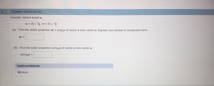 Solved Consider vectors u and v. u = 9i + 5j, v = 5i + 7j | Chegg.com