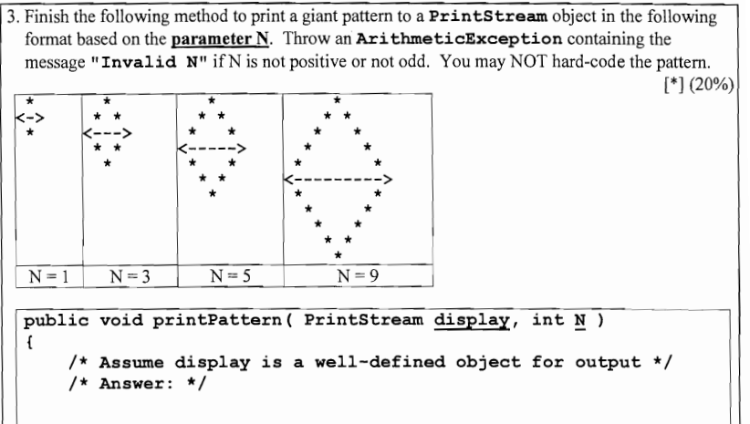 Solved Finish the following method to print a giant pattern | Chegg.com