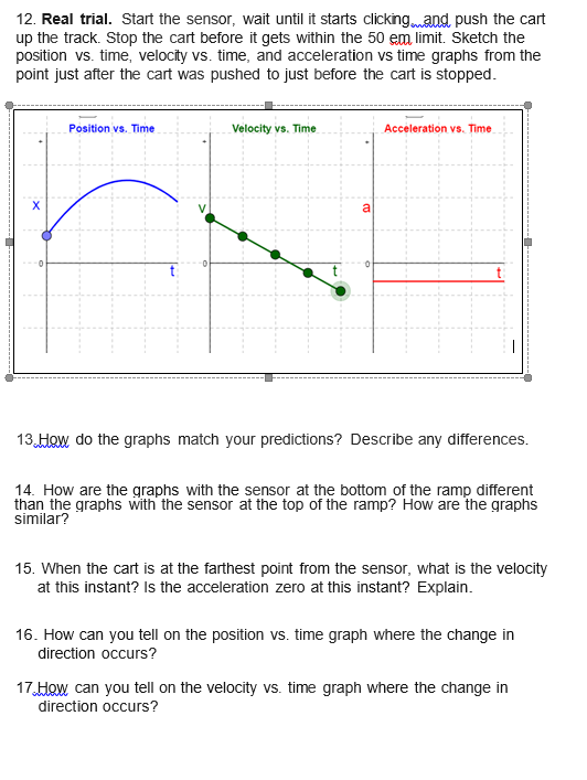 Solved V. Cart moving up and down a track 2. 9. Make a | Chegg.com