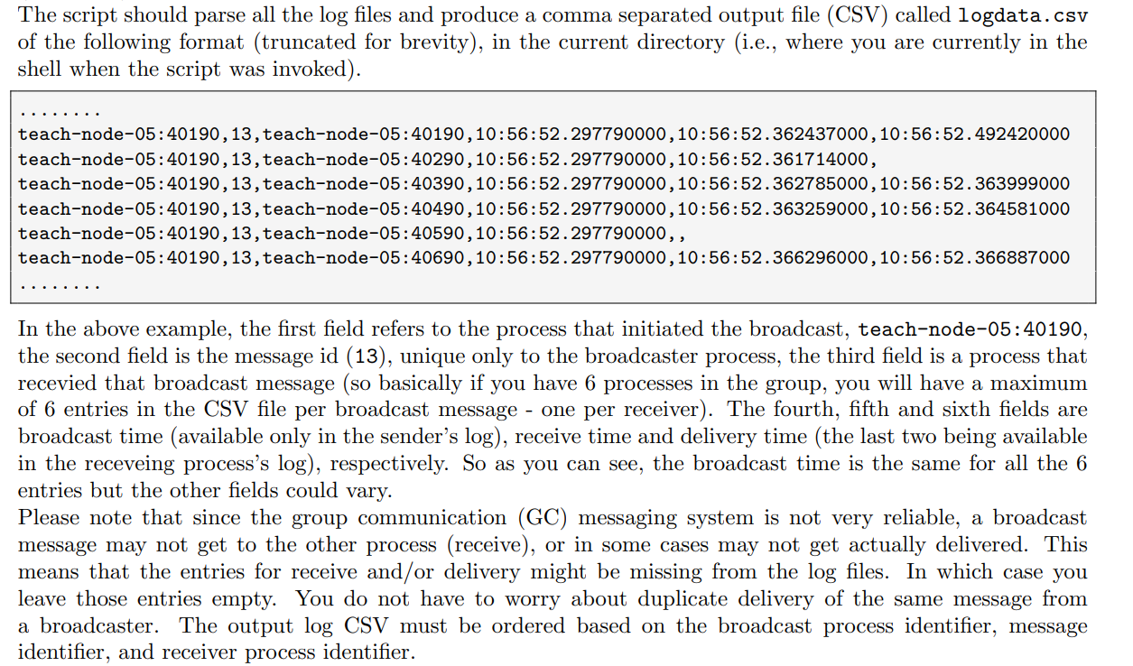 The script should parse all the log files and produce | Chegg.com
