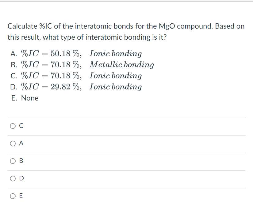 Solved Calculate \%IC of the interatomic bonds for the MgO | Chegg.com