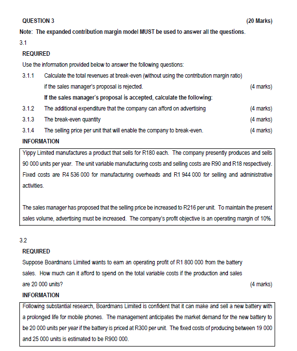 Solved Note: The expanded contribution margin model MUST be | Chegg.com