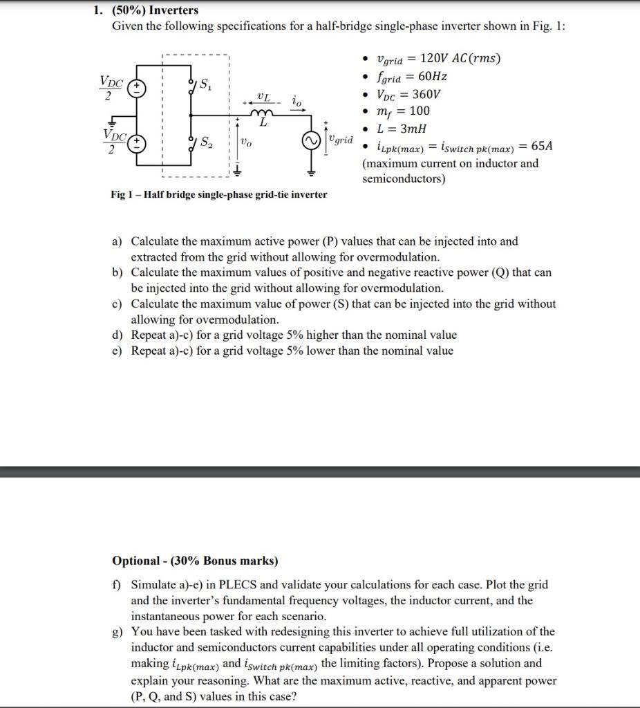 Solved 1. (50%) Inverters Given the following specifications | Chegg.com