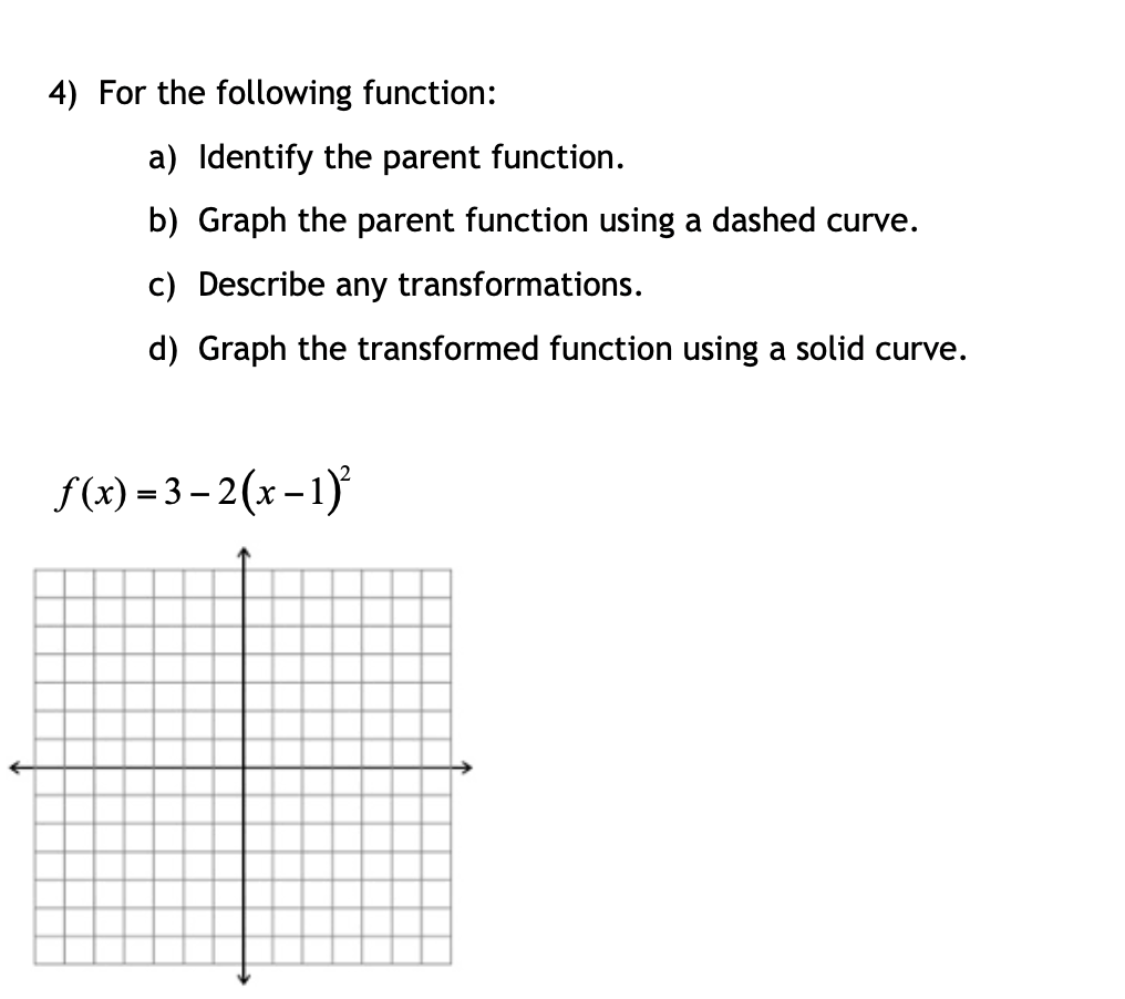 Solved 4) For the following function: a) Identify the parent | Chegg.com