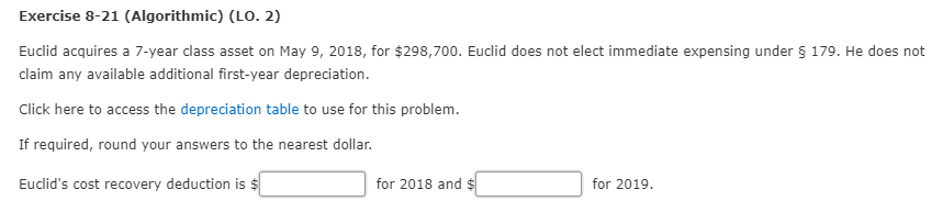 Solved Exercise 8-21 (Algorithmic) (LO. 2) Euclid acquires a | Chegg.com