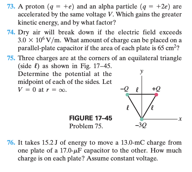 Solved 73. A proton (q = +e) and an alpha particle (q = +2e) | Chegg.com
