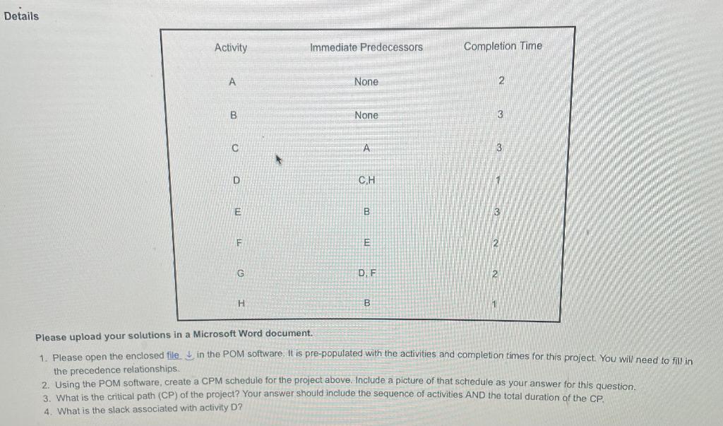 Details Please upload your solutions in a Microsoft | Chegg.com