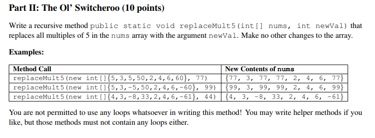 Solved Part II: The Ol' Switcheroo (10 points) Write a | Chegg.com