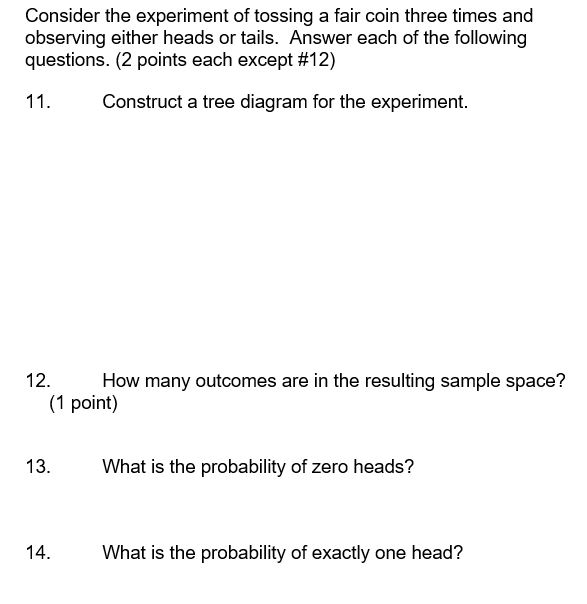 Solved Consider the experiment of tossing a fair coin three | Chegg.com