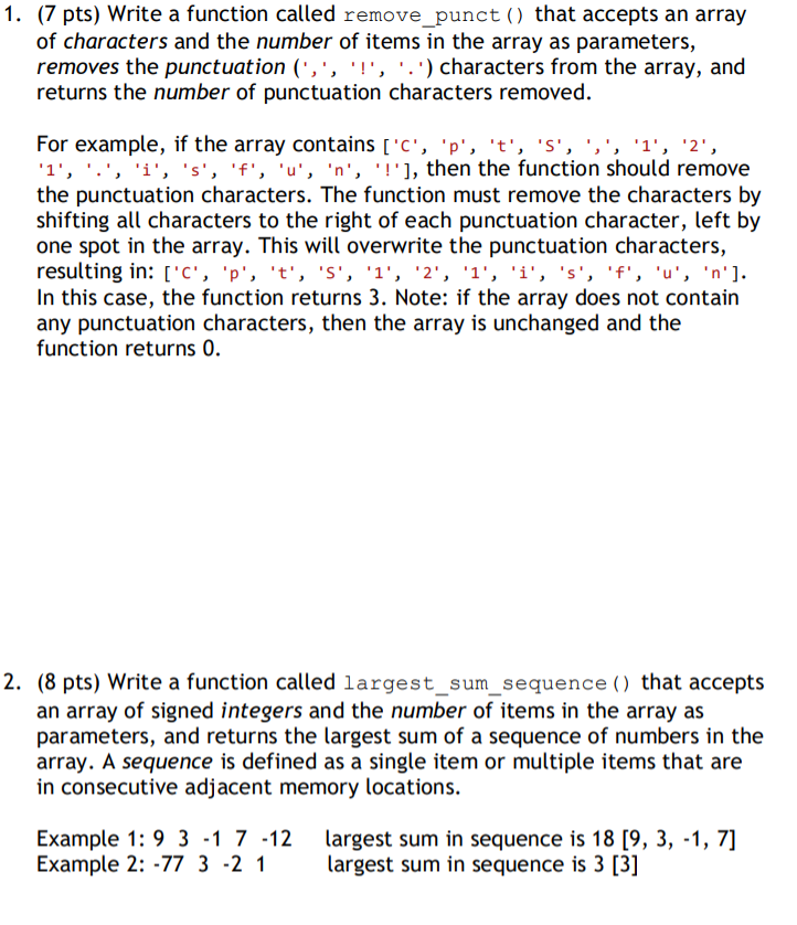 Solved 1. (7 pts) Write a function called remove_punct () | Chegg.com