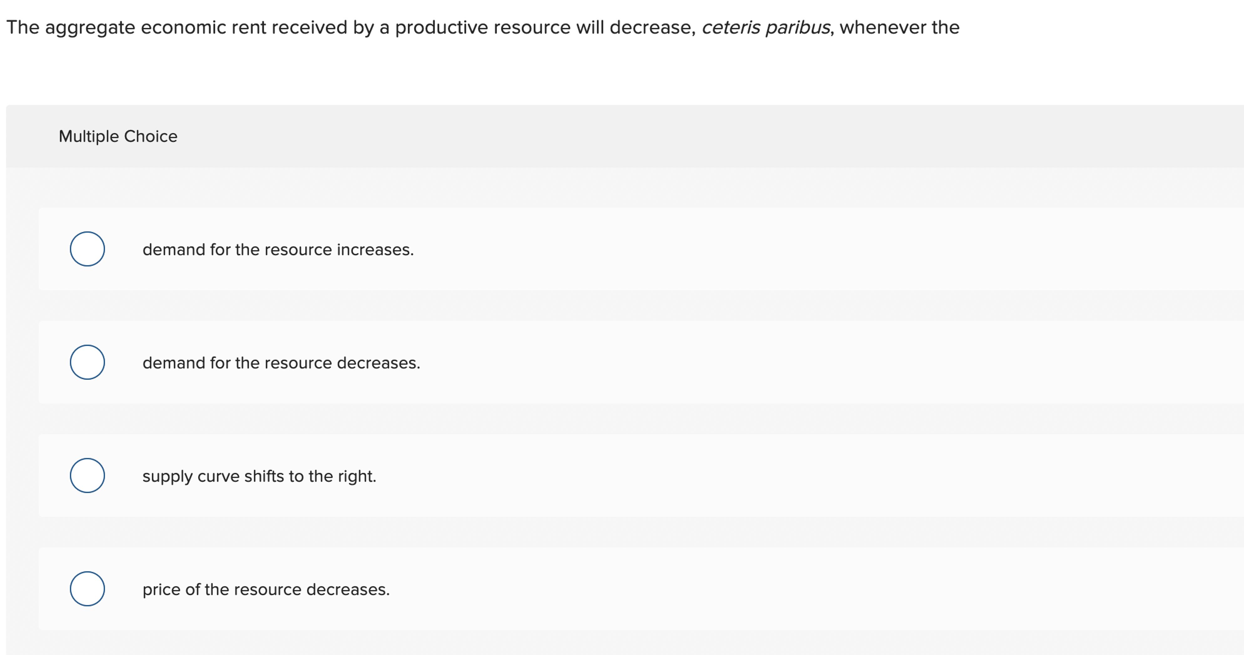 Solved The aggregate economic rent received by a productive | Chegg.com