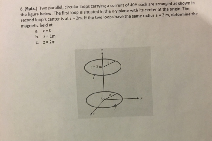 Solved 8. (9pts.) Two parallel, circular loops carrying a | Chegg.com