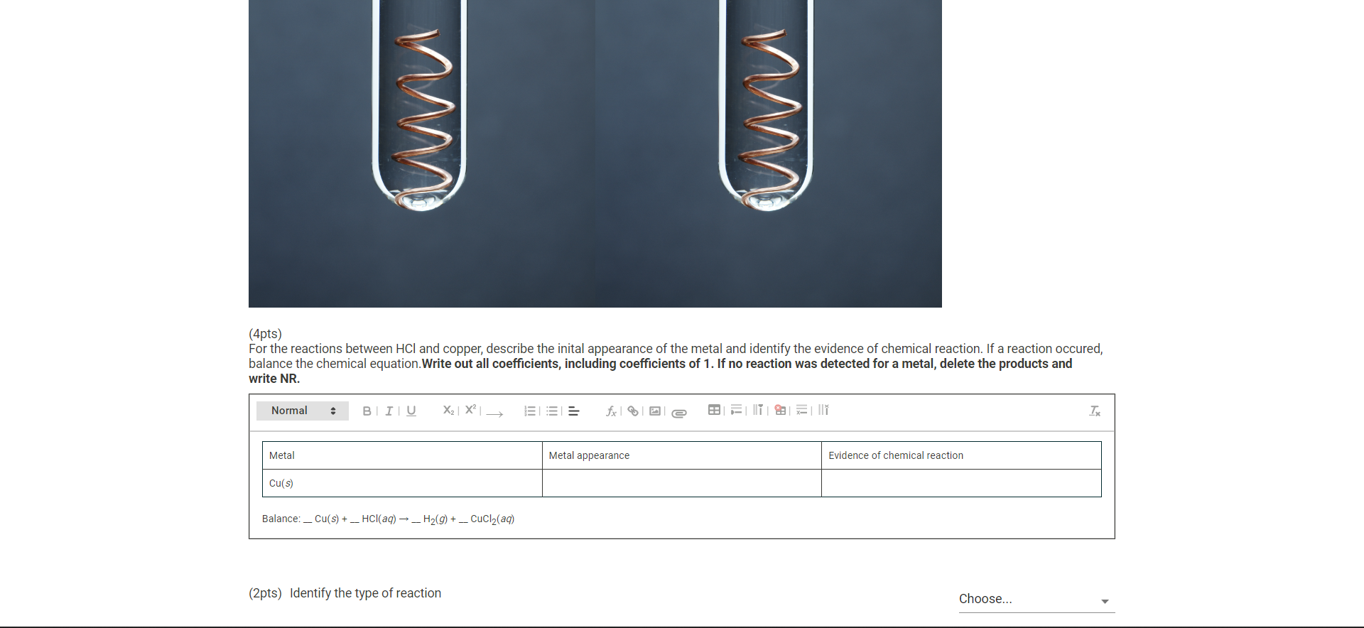 Solved (4pts) For the reactions between HCl and copper, | Chegg.com