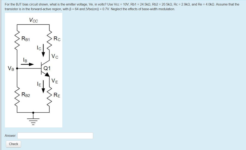 Solved For the BJT bias circuit shown, what is the emitter | Chegg.com