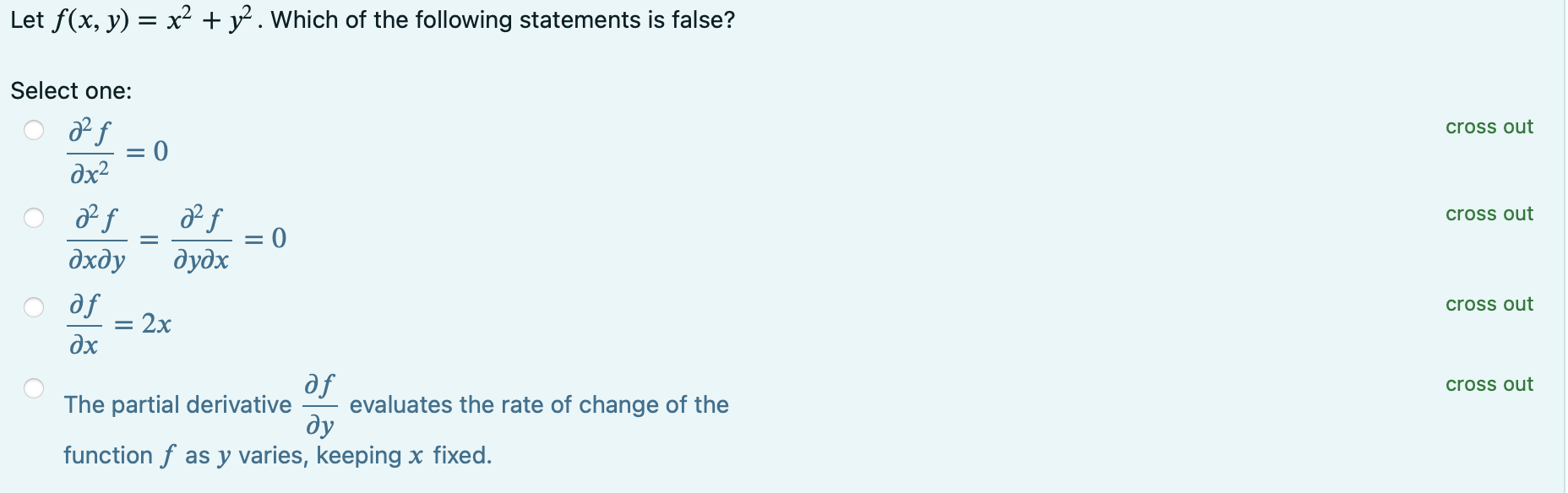 Solved Let f(x,y)=x2+y2. Which of the following statements | Chegg.com