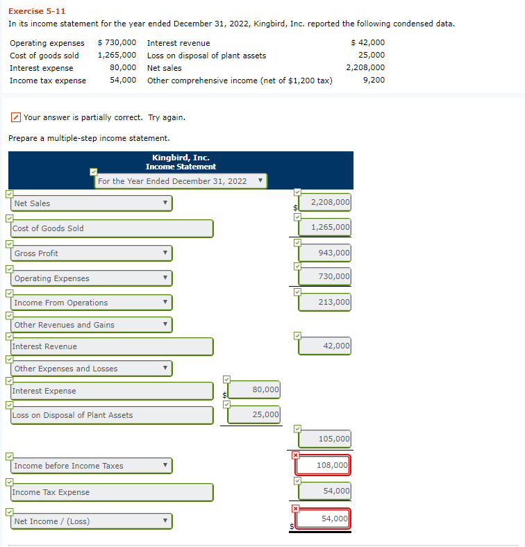 Solved Exercise 5-11 In its income statement for the year | Chegg.com