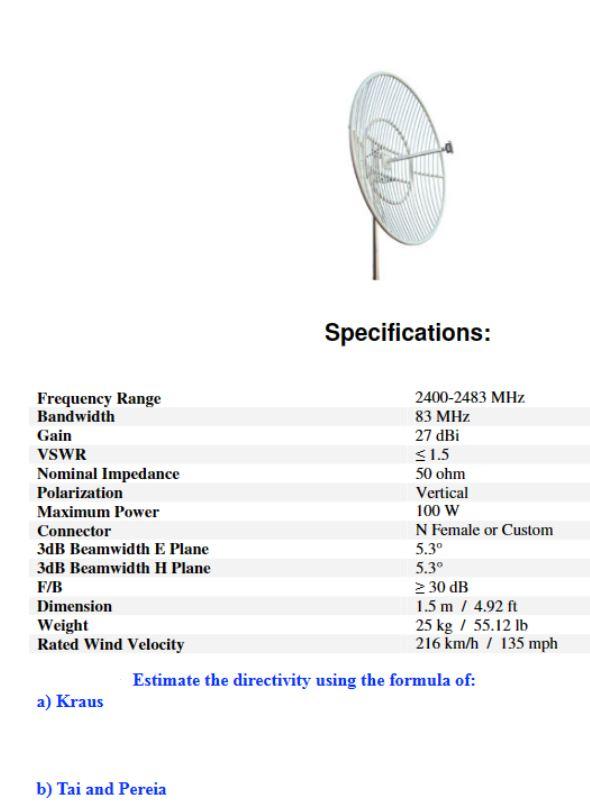 Solved Specifications: Estimate the directivity using the | Chegg.com
