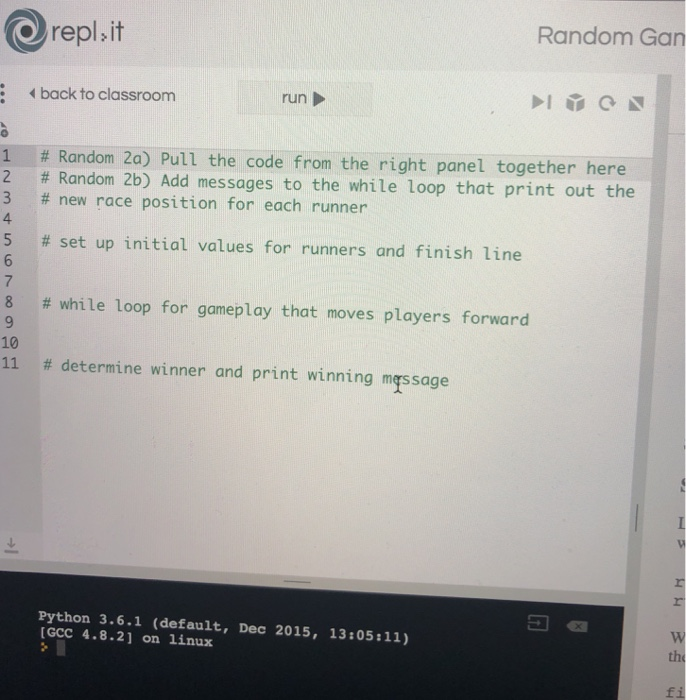 Solved repl,it Random Gan back to classroom run | # Random | Chegg.com