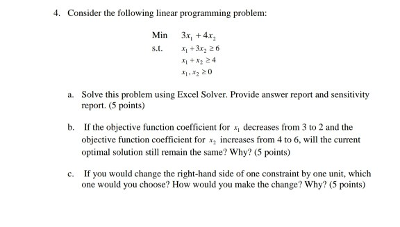 Solved 4. Consider the following linear programming problem: | Chegg.com