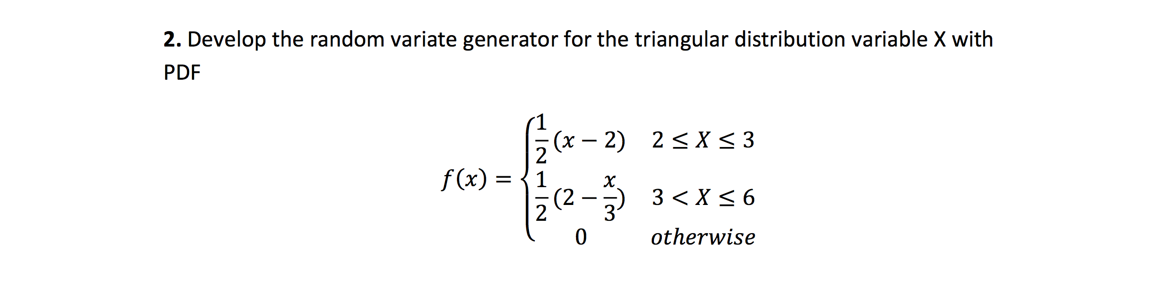 Solved 2. Develop the random variate generator for the | Chegg.com