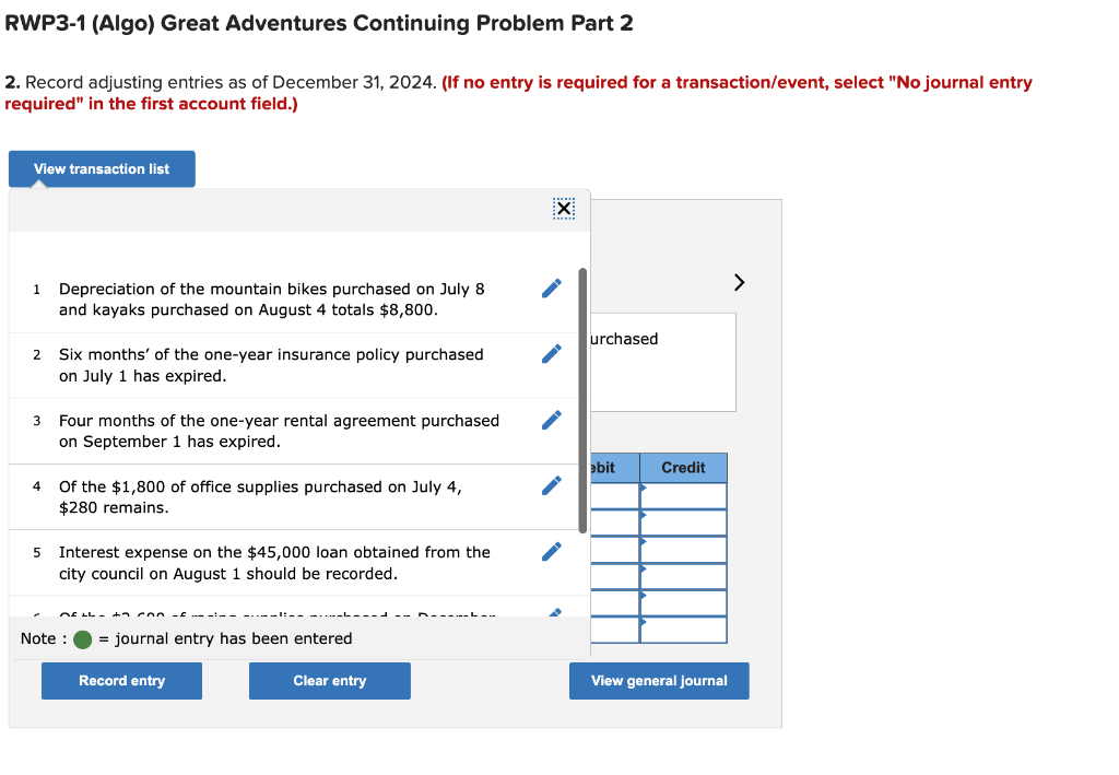 Solved RWP3-1 (Algo) Great Adventures Continuing Problem | Chegg.com