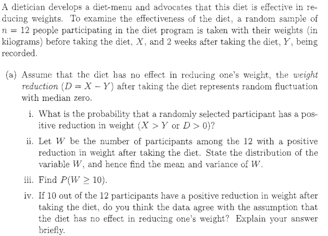 Solved A dietician develops a diet-menu and advocates that | Chegg.com