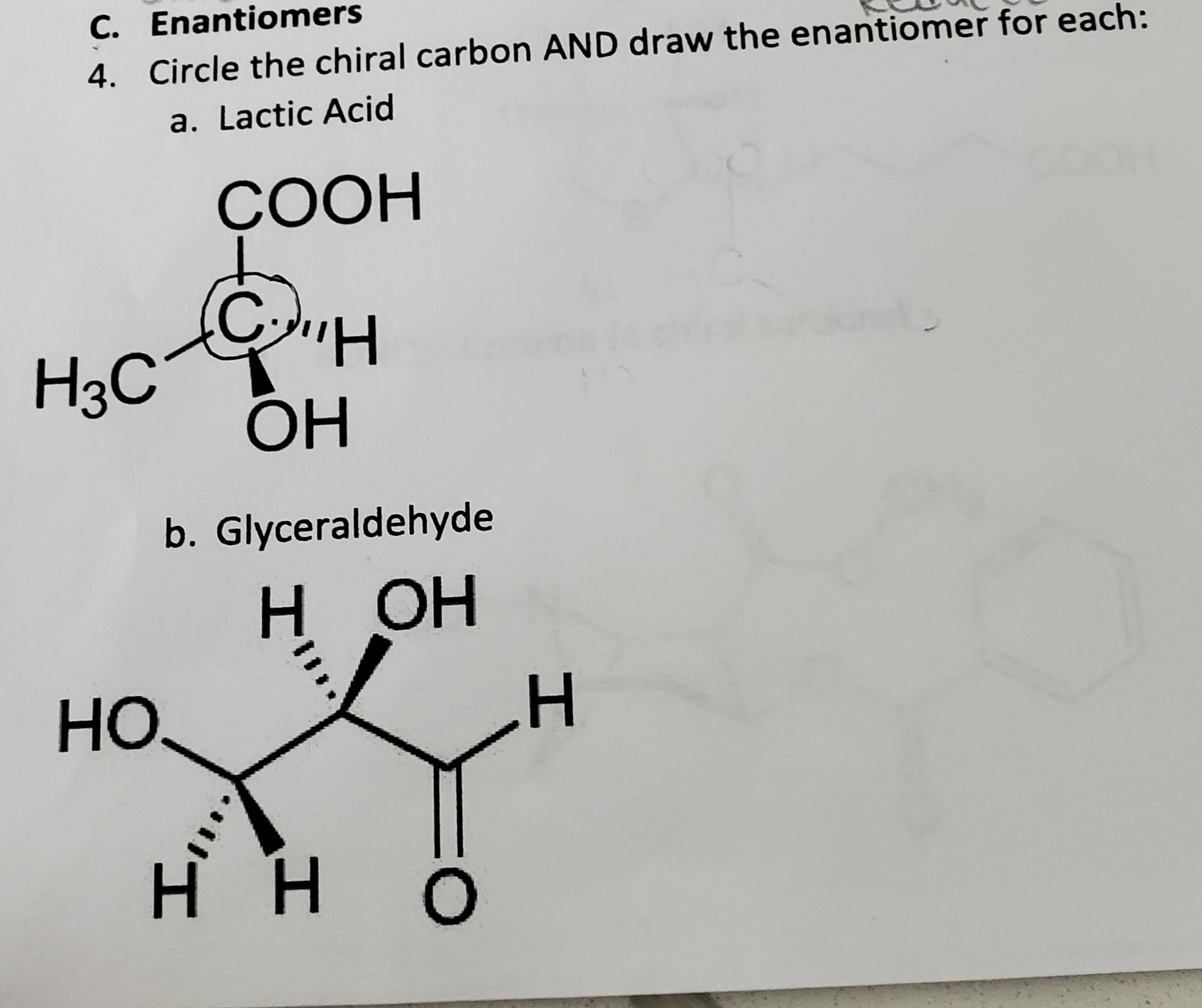 Solved C. Enantiomers 4. Circle the chiral carbon AND draw | Chegg.com
