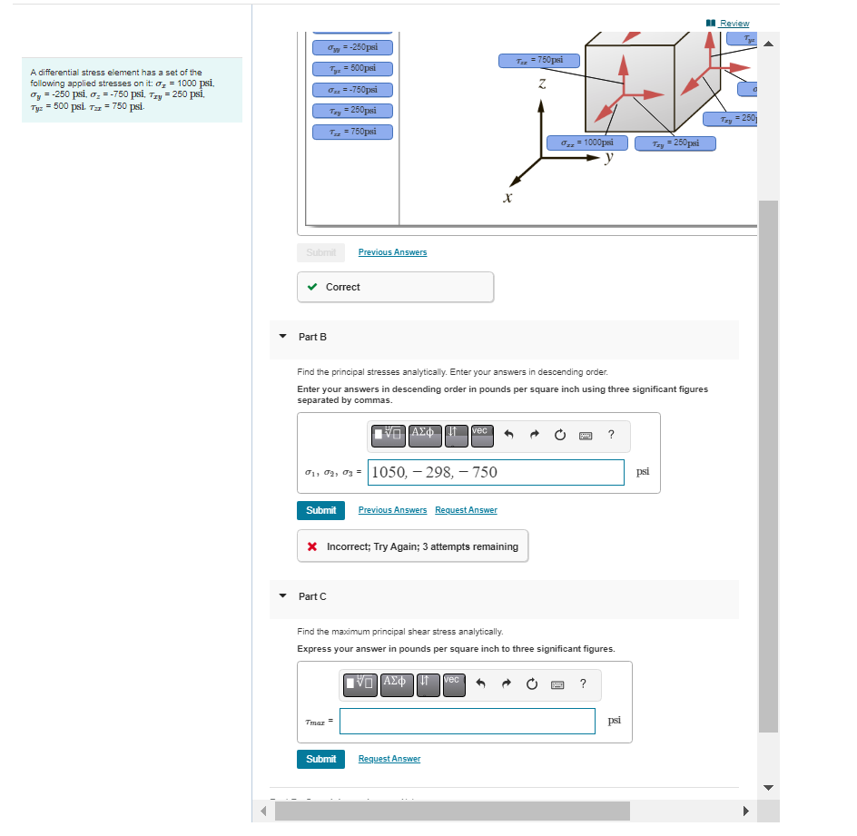 Solved A differential stress element has a set of the | Chegg.com