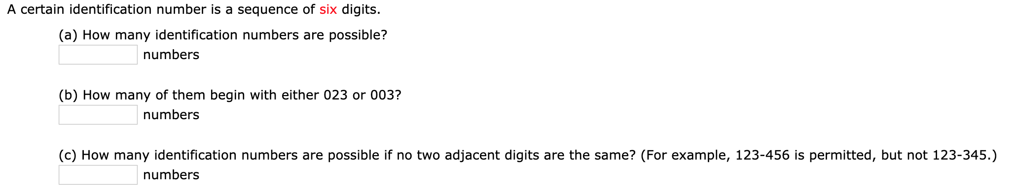 Solved A certain identification number is a sequence of six | Chegg.com