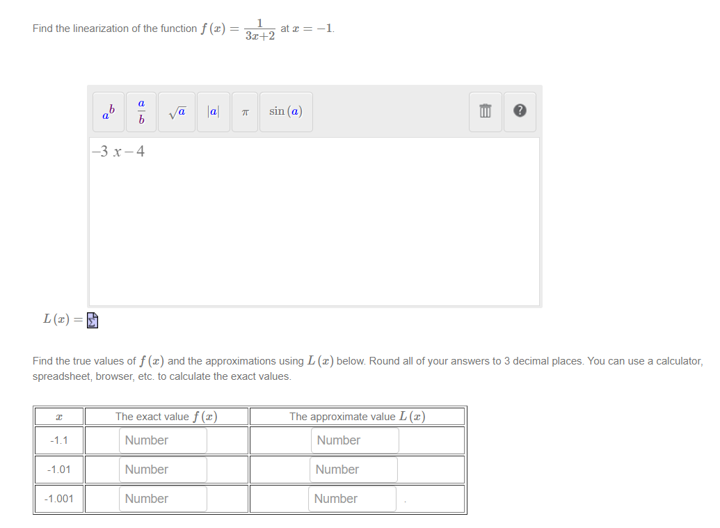 Solved Find the linearization of the function f(x)=3x+21 at | Chegg.com