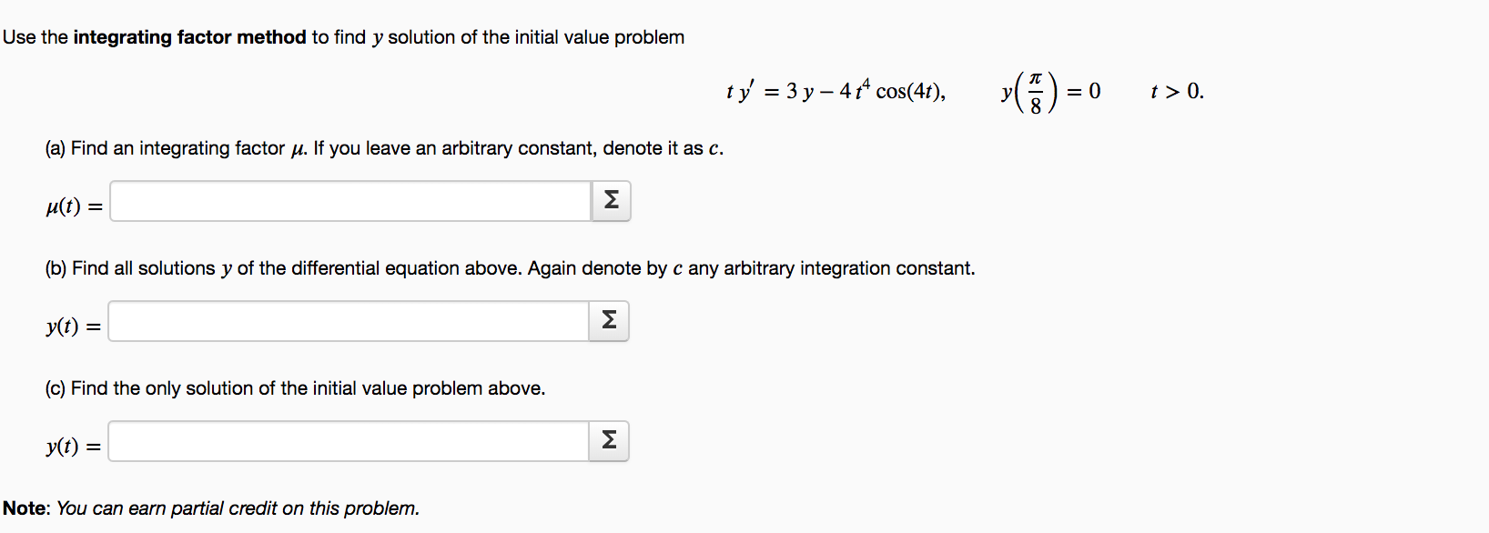 Solved Use the integrating factor method to find y solution | Chegg.com