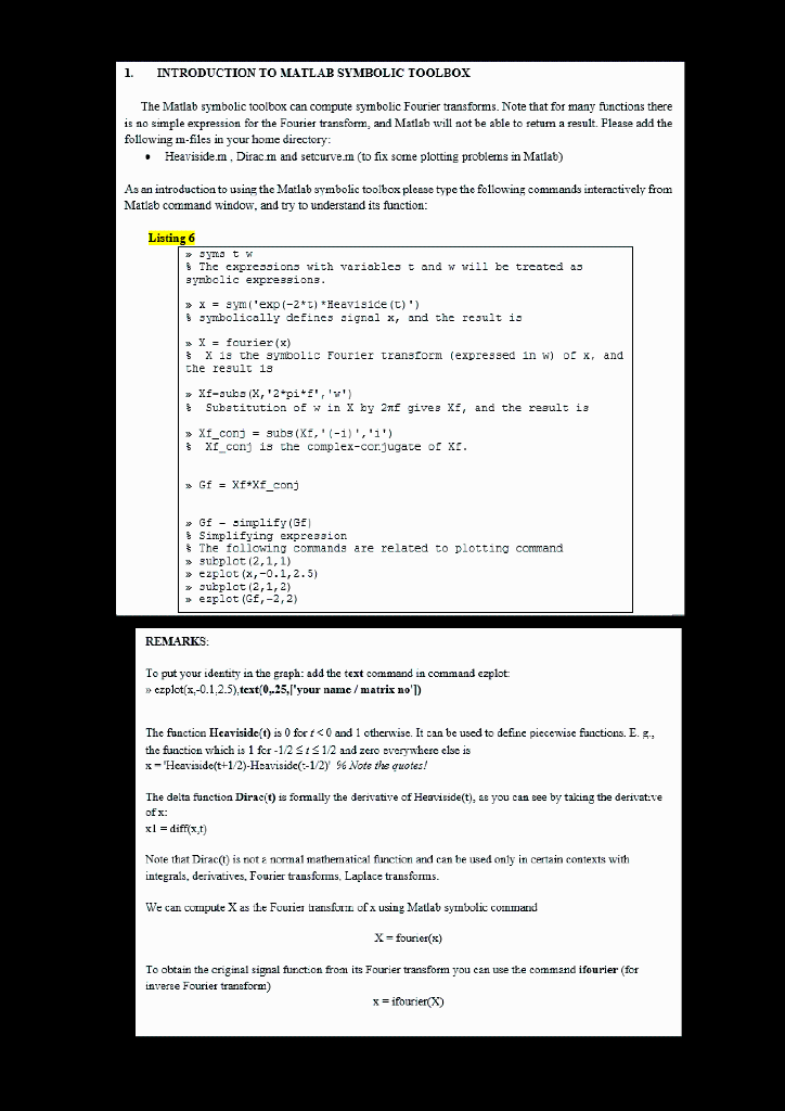 Solved 1 Introduction To Matlab Symbolic Toolbox The Matlab