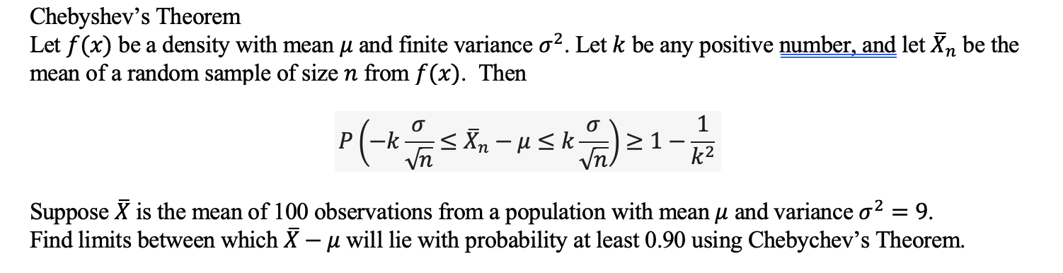 Solved Chebyshev's Theorem Let f(x) be a density with mean μ | Chegg.com