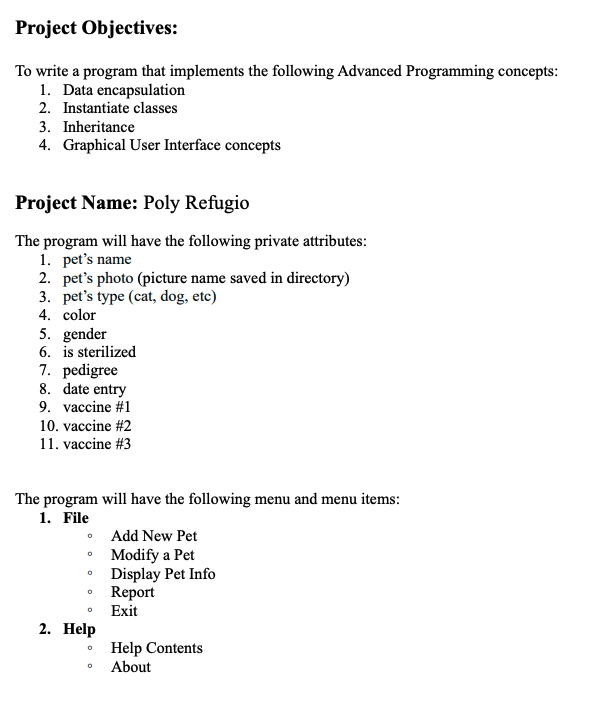 Project Objectives: To write a program that | Chegg.com